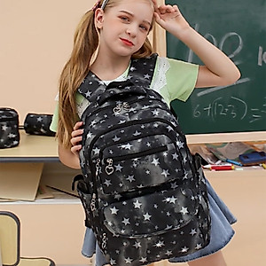goldwheat Star Print Backpack Sets Kids Bookbag With Lunch Pack Pencil Case 3pcs, For Elementary Students Knapsack and Teens