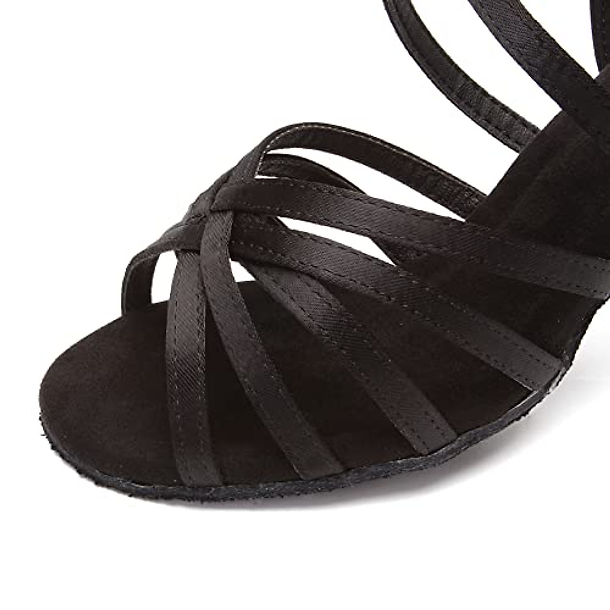 SWDZM Women's Latin Dance Shoes Open-Toe Silk Salsa Tango Ballroom Professional Practice Performance Dance Shoes,Heel-3 1/3'',WZSP2324 Black 8 US
