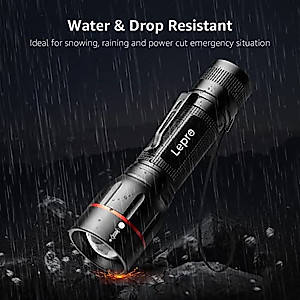 Lepro LED Flashlight with Clip, LE2050 Flashlight High Lumens, 5 Lighting Modes, Zoomable, Waterproof, Lightweight Flash Lights/Flashlights for Emergencies,Camping, Powered by AAA Battery