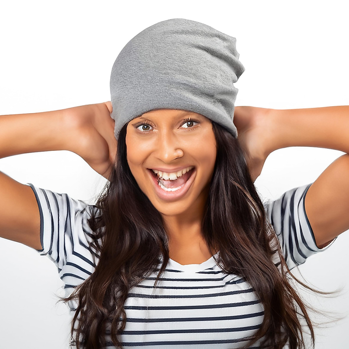 Jemis Women's Baggy Slouchy Beanie Chemo Cap for Cancer Patients (2 Pack ArmyGreen & Gray)