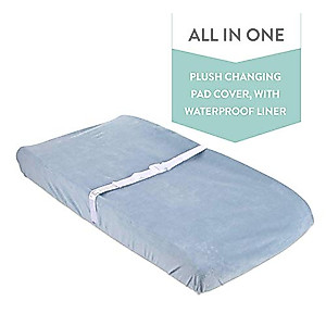 Ely's & Co. Patent Pending Waterproof Plush Changing Pad Cover 100% Cotton Velvet | no Need for Changing Pad Liner (Blue)