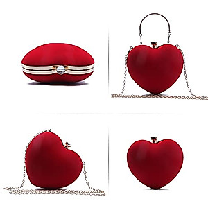 SUKUTU Womens Heart Shape Evening Bag Purse Velvet Party Tote Mini Handbag Clutch Chain Clear Shoulder Bag