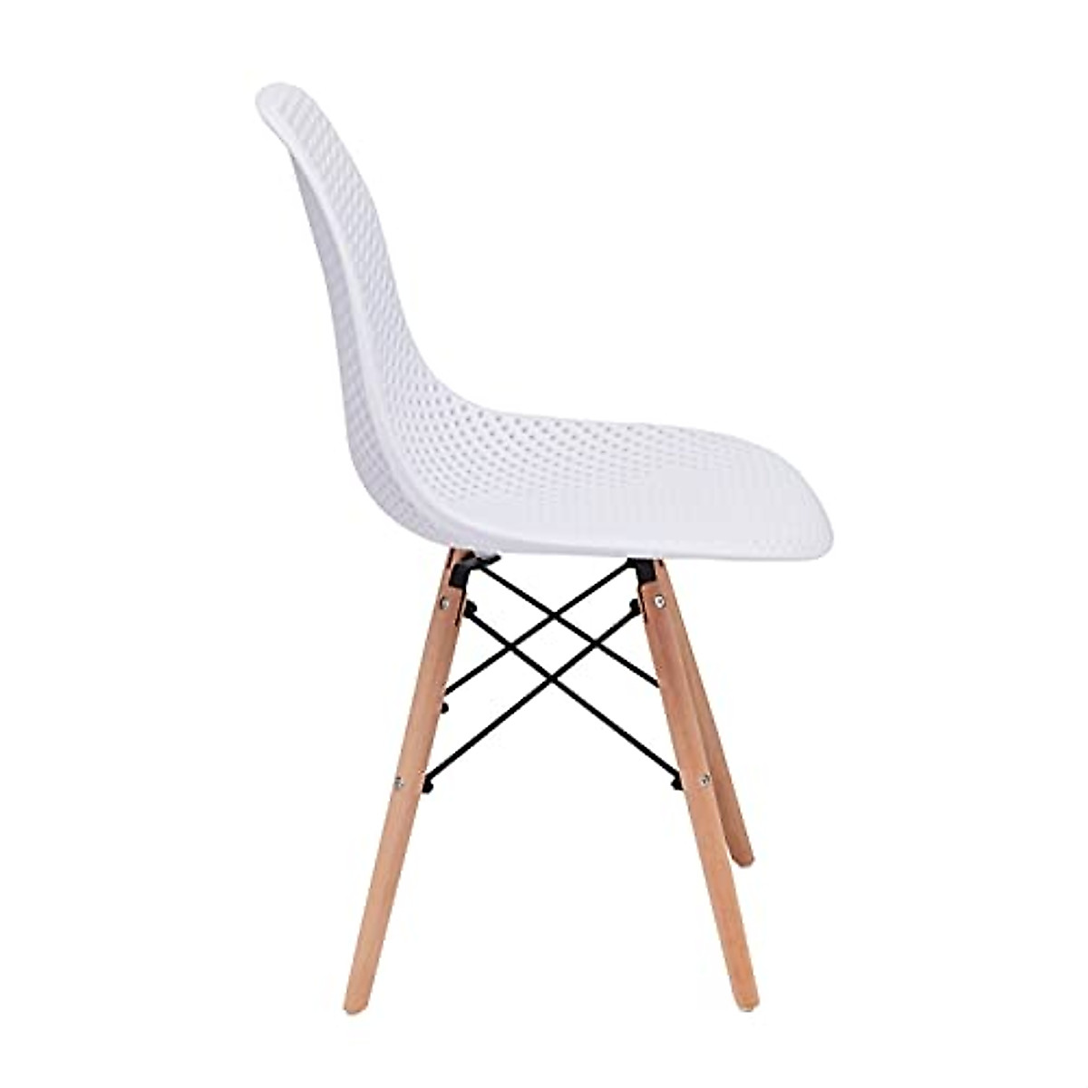 CangLong Dining Mid Century Modern Hollow Back Design Plastic Shell Armless Side Chair with Beech Wood Legs, Set of 1, White