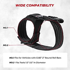KEMIMOTO 4 Pack Shovel Holder Rubber Roof Rack Straps Fits 1.5"-3.5" Diameter Tools Clamp For 0.85"-2.5" Mounting Roll Bar.