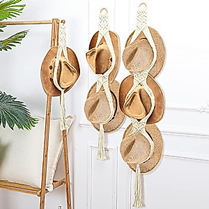 Tondiamo 3 Pieces Boho Hat Hangers Macrame Hat Organizer Wall Hanging Cowboy Hat Rack Decorative Hand Weaving Hat Holder Organizer for Wide Brim and Fedoras Sun Hat Baseball Caps Display, 3 Styles