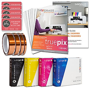 Sawgrass UHD Virtuoso SG500 Sublimation Printer Starter Bundle with Inks, Paper, Tape, Blanks Assortment, Designs and Access to Exclusive Content White, 8.5'' x 11'', (SG500-PRNT-BUNDLE-HD-4)