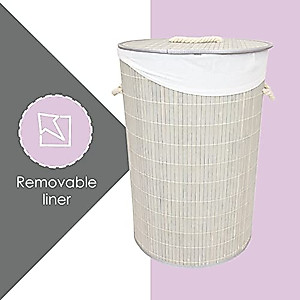 Home Basics Foldable Durable Bamboo Laundry Basket Hamper (Round, Grey)