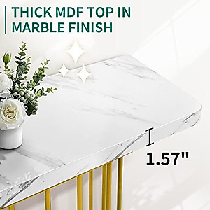 YITAHOME Gold Console Table, Modern Entryway Table with Gold Base, 40 inch Entryway Narrow Sofa Table for Entrance, Living Room, Hallway, Entryway, Faux Marble White
