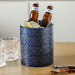 KOOV Kitchen Utensil Holder, Large Utensil Holders for Countertop, 6 x 7 Inches Ceramic Utensil Crock, Deep and Stable, Cooking Utensil Holder, Embossed Pattern (BLue)