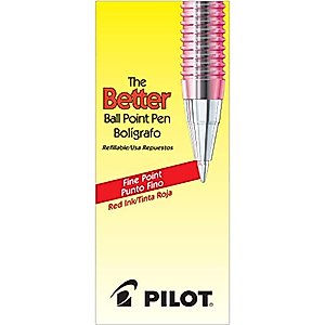 PILOT The Better Ball Point Pen Refillable Ballpoint Stick Pens, Fine Point, Red Ink, 12-Pack (37011)