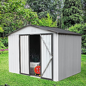 8x6 FT Storage Sheds,Outdoor Metal Shed with Lockable Doors,4 Vents and Floor Frame,Large Bike Storage Shed for Bicycles,Garden Shed for Tools,Lawn Mower,Generator,Patio Furniture,No Floor