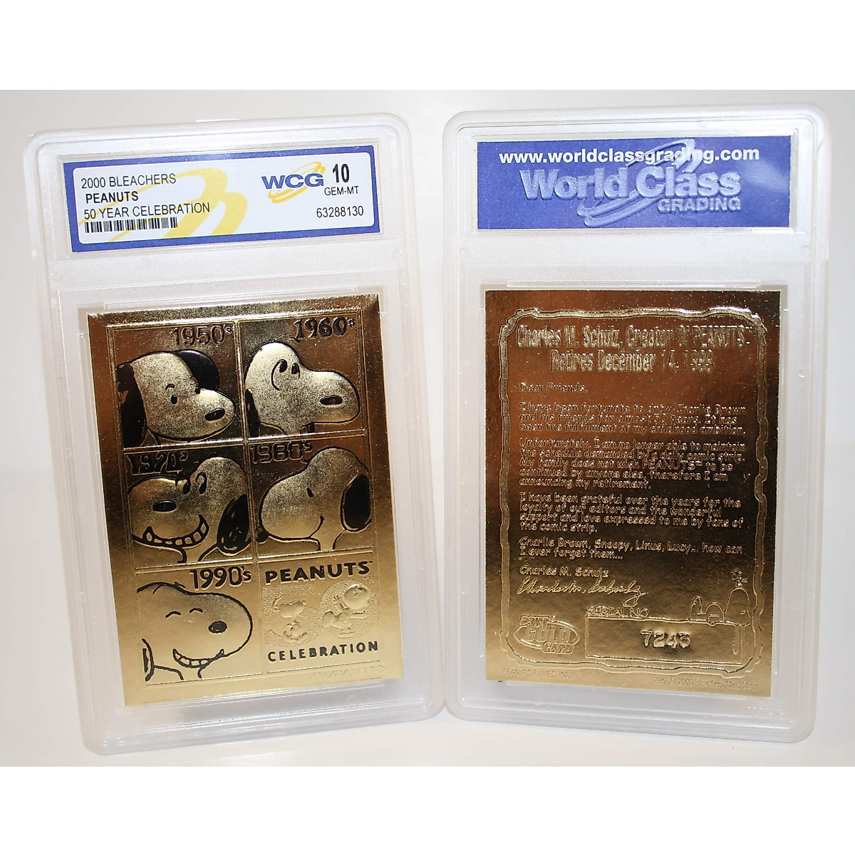 HKESTG Snoopy Peanuts 23K Gold Card Sculpted 50th Anniversary Charlie Brown GEM Mint 10+