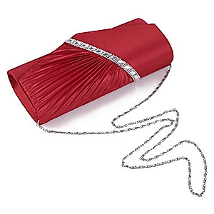 Damara Womens Pleated Crystal-Studded Satin Handbag Evening Clutch,White, large