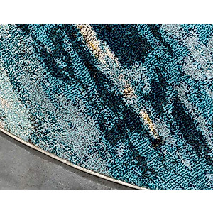 Unique Loom Chromatic Collection Modern & Vibrant Abstract Area Rug For Any Home Décor (6' 0 x 6' 0 Round, Light Blue/Beige)