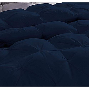 Cotton Home Depot 1 Piece Pinch Pleated Comforter Premium 800 Thread Count 100% Egyptian Cotton Super Soft ( Full/Queen Size , Navy Colour )