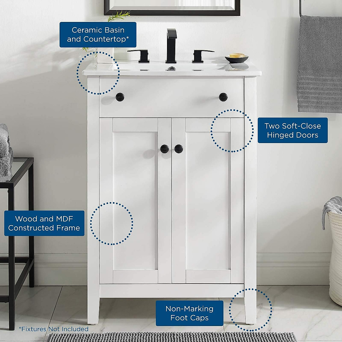 Modway Nantucket 24" Bathroom Vanity in White, 24 Inch