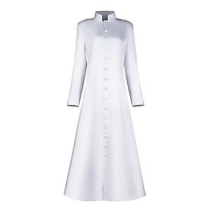 Guoxxzi Women's Cassock Choir Cassock Minister Robe Clergy Pulpit Liturgical Vestment Preacher Church Robe with Buttons White