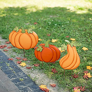 Glitzhome 42" H Fall Decorative Yard Signs with Stakes, Metal Pumpkins Garden Yard Stake for Home Lawn Yard Pathway Front Door Fall Harvest Thanksgiving Wall Hanging Decor