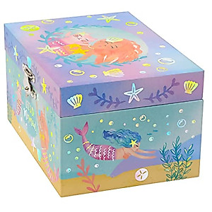 Jewelkeeper Girl's Musical Rainbow Mermaid Jewelry Box, Gold Foil Design, Over the Waves Tune - Musical Jewelry Box