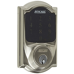 SCHLAGE Z-Wave Connect Camelot Touchscreen Deadbolt with Built-In Alarm, Satin Nickel, BE469 CAM 619, Works with Alexa via SmartThings, Wink or Iris