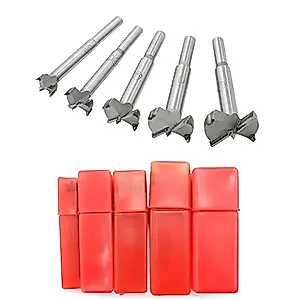 Meichoon Forstner Drill Bits 15-35mm 5 Pcs, Carbide Forstner Bits High Speed Steel Flat Wing Drilling Hole Hinge Cemented Carbide Drilling Sets with Round Shank Counterbore