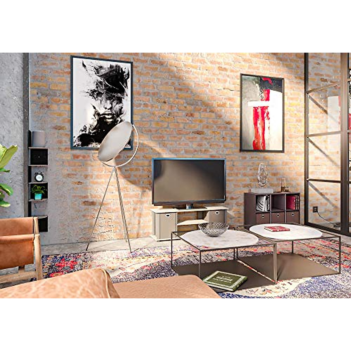 Furinno Rossi Wall Mount Floating Corner Shelf, 5-Tier Radial, French Oak Grey/Black