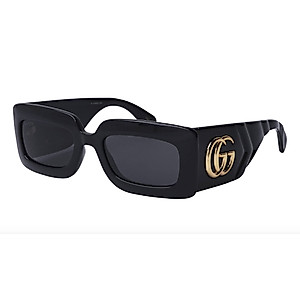 Gucci GG0811S Black Grey Rectangle Women's Sunglasses + Bundle with eSHADES Luxury Eyewear Kit