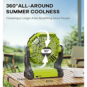DOWILLDO Camping Fan with LED Lantern, 10400mah Portable Battery Operated Outdoor Fan, Personal Rechargeable Fan for Travel, Hiking, Fishing, Picnic (Green)