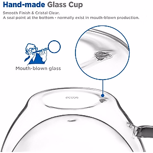 ecooe Double Walled Glass Coffee Mug 12 oz Latte Cappuccino Cups Set of 2, Clear Glass Coffee Cups with Handle, 350 ml Insulated Coffee Cup Borosilicate Heat Resistant Glass Coffee Mug Tea Cup