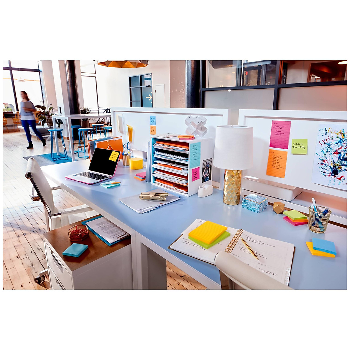 Post-it Super Sticky Notes, 3x3 in, 24 Pads, 2x the Sticking Power, Energy Boost, Bright Colors (Orange, Pink, Blue, Green),Recyclable (654-6SSAU)