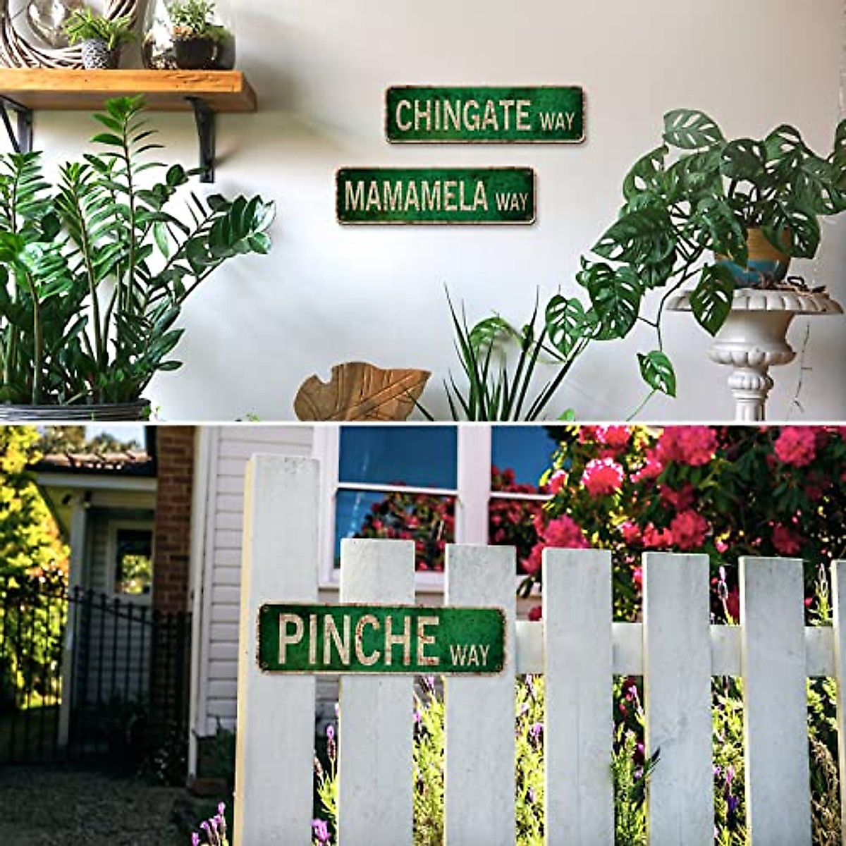 Pinche Way Street Sign 4 PCS Duplex Printed Retro Lowrider/Chingate/Memamela/Pinche Way Signs for Bedroom Men Room Decor, Flexible & Waterproof Funny Mexican Signs Lowrider Wall Art, 4x14 Inches
