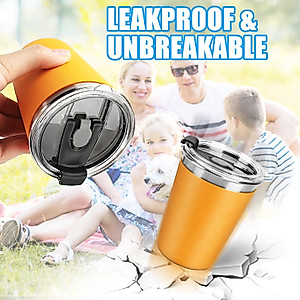 ShineMe 6pcs Spill Proof Cups for Kids,12oz Toddler Cups with Straws and Lids, Reusable Stainless Steel Kids Cups with Rainbow Color Silicone Sleeves for Cold & Hot Drinks