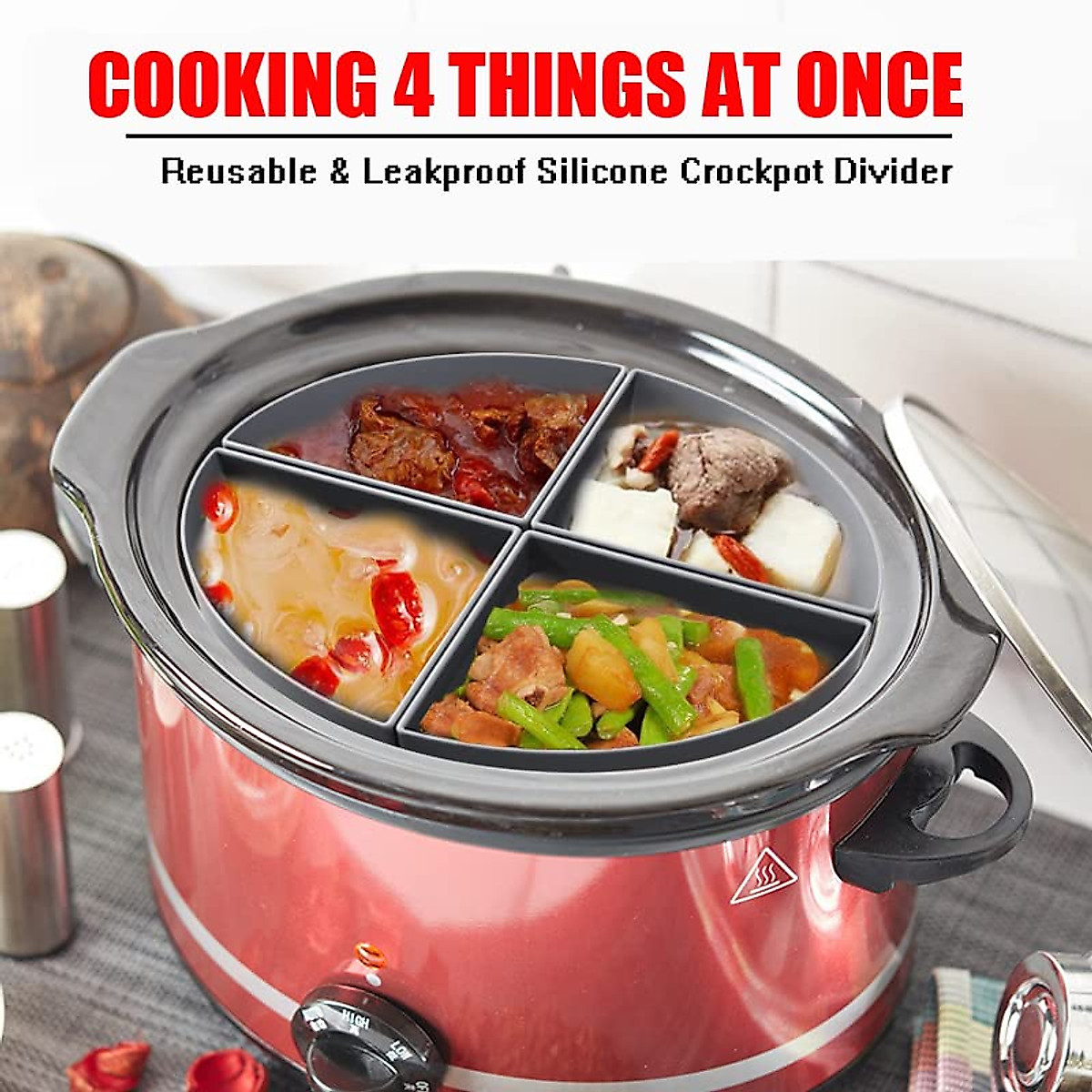 Slow Cooker Divider Liner fit 6 QT Crockpot, Reusable & Leakproof Silicone Crockpot Divider, Dishwasher Safe Cooking Liner for 6 Quart Pot (Grey)