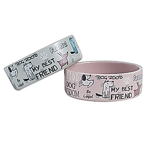 5-inch Ceramic Dog Bowl Cartoon Pattern, Cute, Chew-Proof, Dishwasher and Microwave Safe