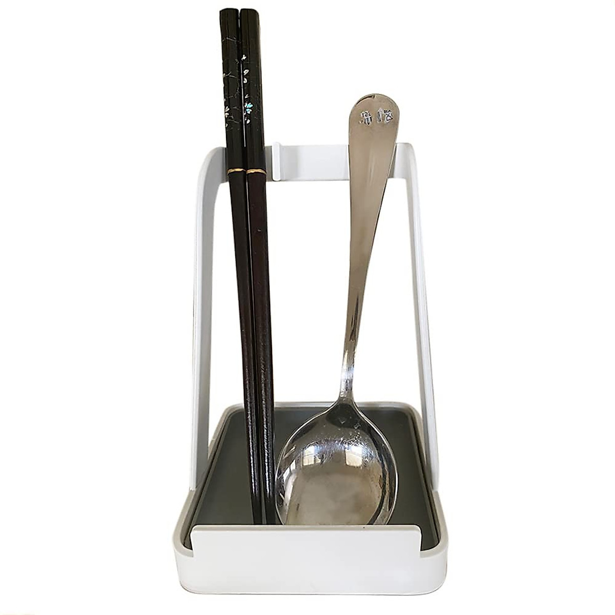 PnD Kitchen utensil and iPad holder,Pot lid stand holder spoon rest,Kitchen tools silicone spoon holder,Metal pot lid holder tower ladle holder,Cooking Utensil Rest - White,3.9 inchx3.9 inchx5.9 inch