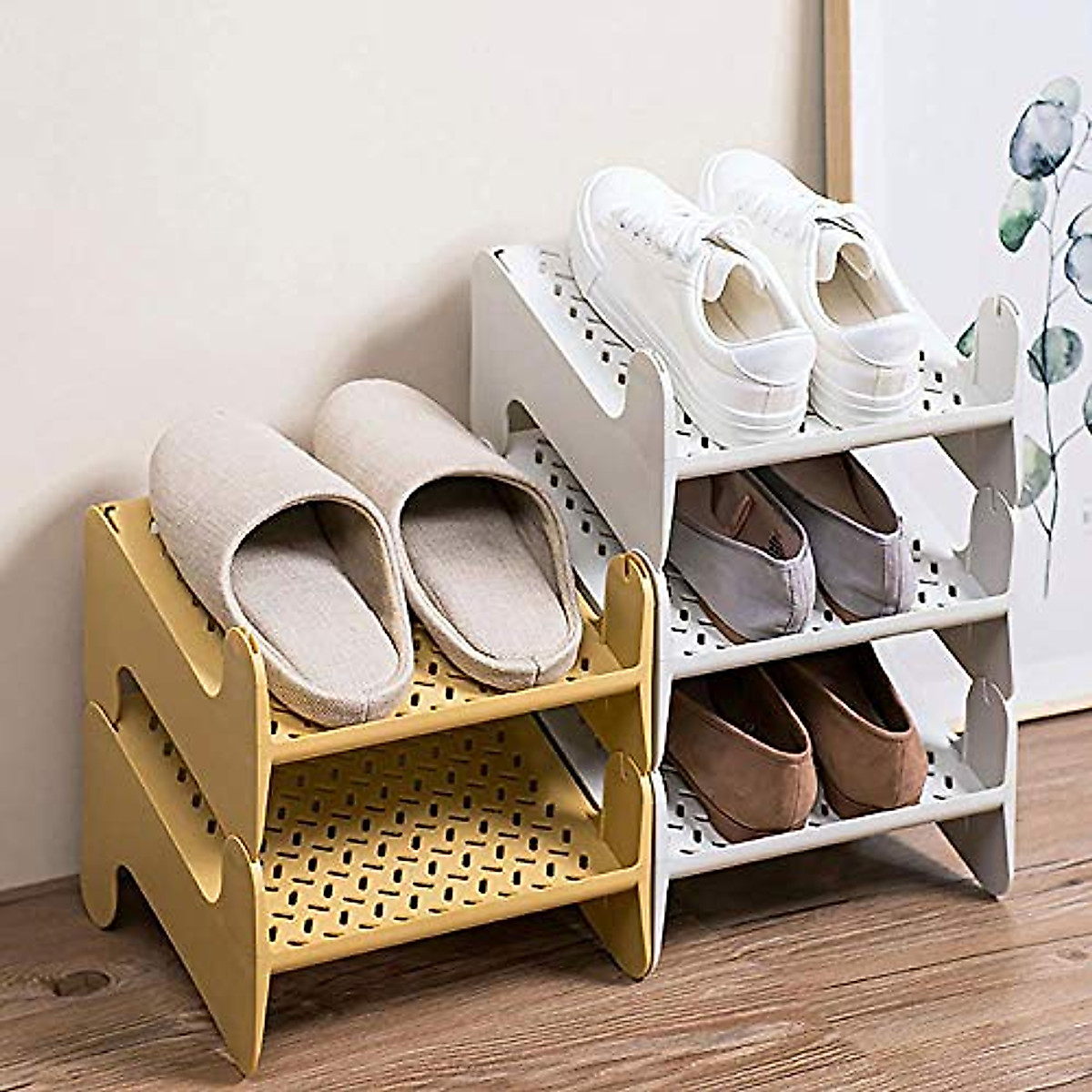 TAZSJG Stackable Shoe Storage Rack Nordic Simple Shoe Rack Home Plastic Shoe Cabinet Layered Finishing Racks (Color : B)