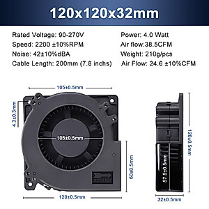 Wathai EC 120mm x 32mm Duall Ball High Airflow Centrifugal Blower Fan AC 110V 115V 120V 220V 240V