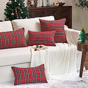 CARRIE HOME Red Tartan Plaid Christmas Lumbar Pillow Covers 12x20 Set of 2 Red Scottish Christmas Lumbar Throw Pillows Traditional Christmas Decor for Living Room Couch Sofa