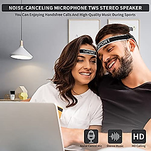 Sport Headband Bluetooth Headphones, Jimbobo Open Ear Wireless Headsets with HD Mic, TWS Stereo Sound Speakers, Adjustable Sweatband Earphones for Workout, Yoga, Running, Outdoor Sports, Black