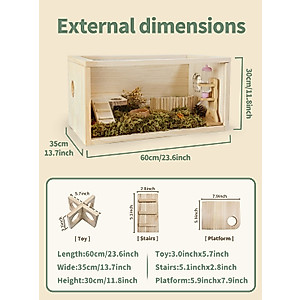 Rubor Wooden Hamster Cage Mice and Rat Habitat Small Animal Habitat for Rabbits, Guinea Pigs, Chinchillas with Openable Top and Large Acrylic Sheets