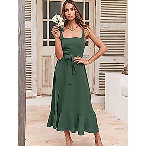 ANRABESS Women's Elegant Bridesmaid Dresses Square Neck Ruffle Split Midi Formal Dress for Wedding Guest Cocktail Party 2023 Gradution Prom Evening Night Dresses 893shenlv-L Green