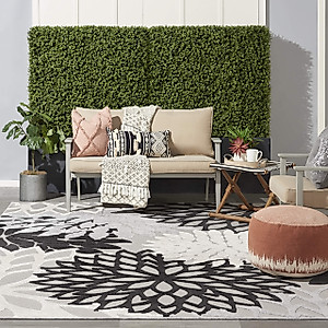 Nourison Aloha Indoor/Outdoor Black White 7' x 10' Area Rug, Tropical, Botanical, Easy Cleaning, Non Shedding, Bed Room, Living Room, Dining Room, Deck, Backyard, Patio (7x10)