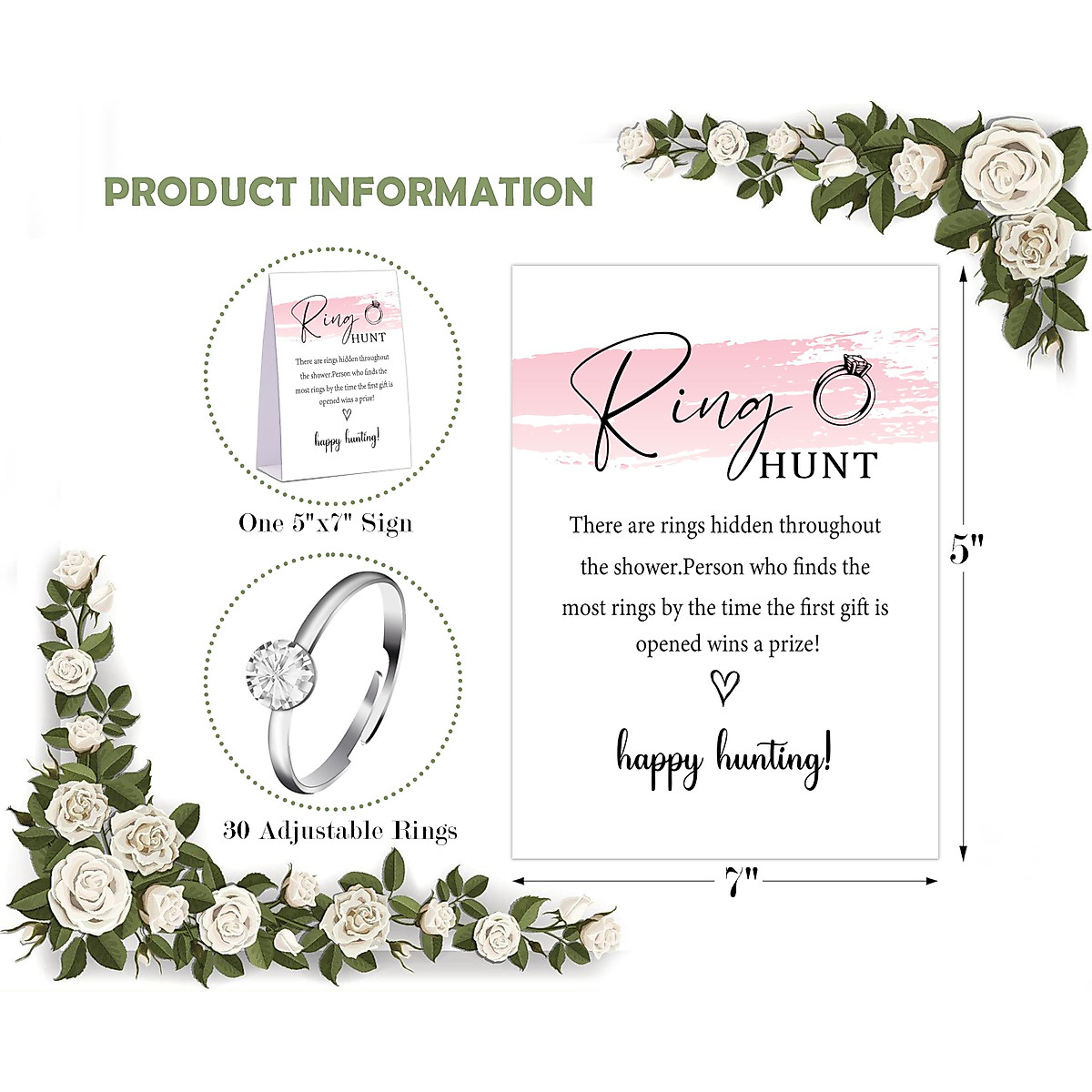 Pink Swash Ring Hunt Game, Find the Rings Bridal Shower Game with 30 Fake Rings, Modern Bridal Shower Decorations, Wedding Shower or Bachelorette Party Supplies - 05