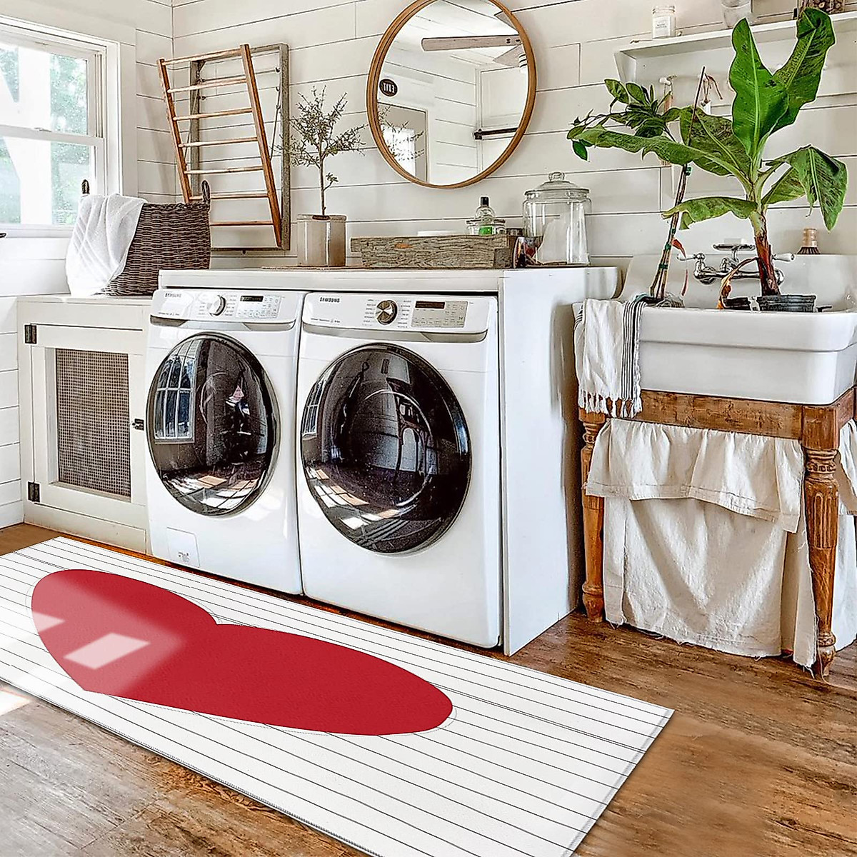 Teamery Kitchen Mats for Floor, Red Heart Kitchen Rugs, Kitchen Organization 2pcs Kitchen Mat, Kitchen Decor Runner Rug, Anti-Fatigue Mats for Kitchen Floor, Kitchen Gadgets