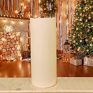 4 x 10 Inch Led Flameless Candles Outdoor Waterproof Battery Operated Candle with Timer Large Flicking Pillar Candle for Indoor Outdoor Lanterns Electric Candle for Wedding Decoration,Cream White