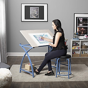 SD STUDIO DESIGNS 2 Piece Comet Craft Table | Angle Adjustable Top and Stool | Blue/Spatter Gray
