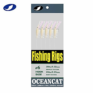10 Packs Set OCEAN CAT Fishing Rigs with String Hooks Glow Fishing Beads High Carbon Hooks for Freshwater Saltwater Fishing Lures Bait Rig Tackle (Fishing Rig-01 Shrimp, 1/0-10 Packs)