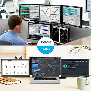 Fagomfer Triple Portable Monitor for Laptop, P2 Pro 13.3" Laptop Screen Extender, Dual Display Full 1080p HD IPS, Support M1 MacBook, for 13.3''-16.5'' Notebook Computer Mac Windows/Android