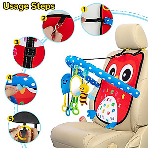 teytoy Baby Car Toys Rear Facing, Adjustable Car Seat Toys Double Sided Car Seat Toys for Babies 6-12 Months with Mirror, Teether, Sensory Pull String Toy and Squeakers, Baby Car Toys Travel Toys