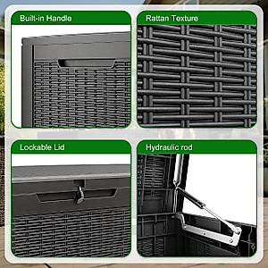 KFY deck box,100-gallon indoor and outdoor storage box made of waterproof and sun-resistant resin material, meeting storage needs for the living room, patio, swimming pool, and toolshed（black）